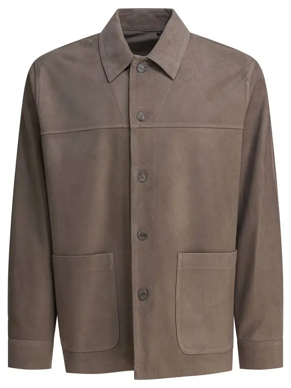 Vince Button-down Patch-pocket Leather Jacket - Grey