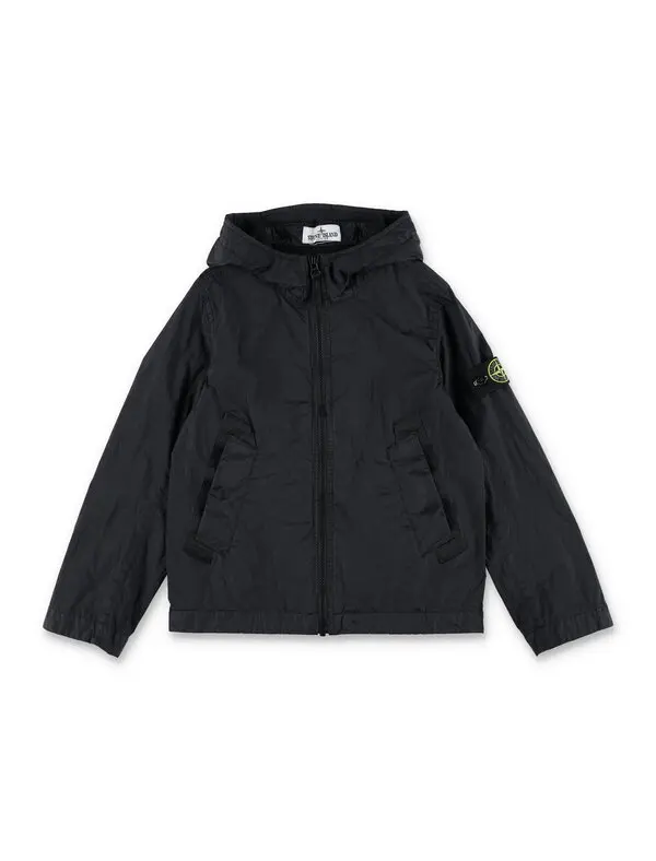 Stone Island Crinkle Reps Nylon Windbreaker With Hood - Black