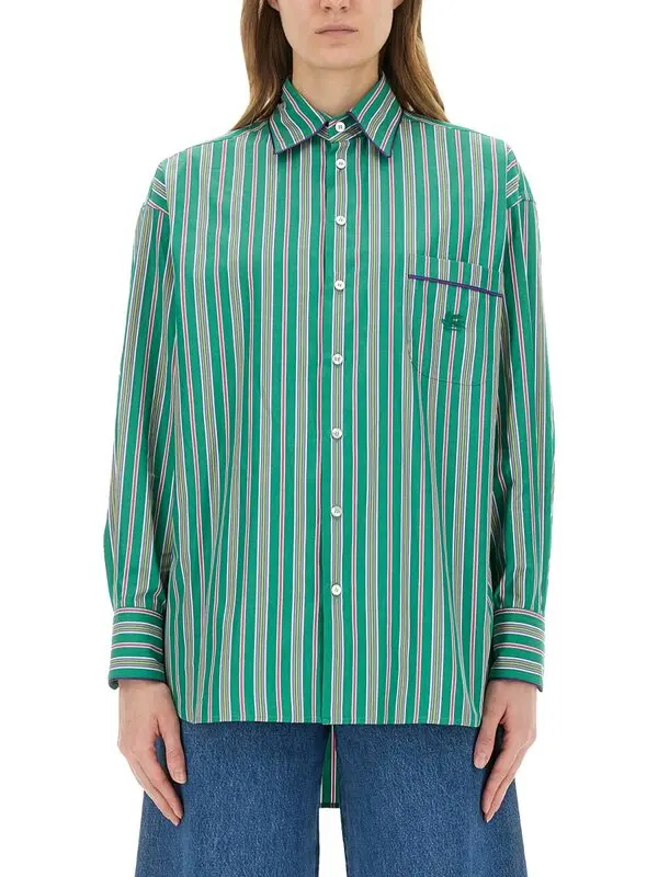 Etro Striped Cotton Jacquard Shirt - Green