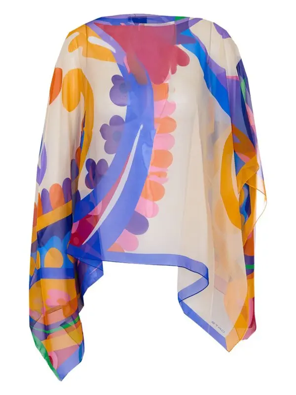 Etro Asymmetrical Georgette Poncho Top - Multicolour