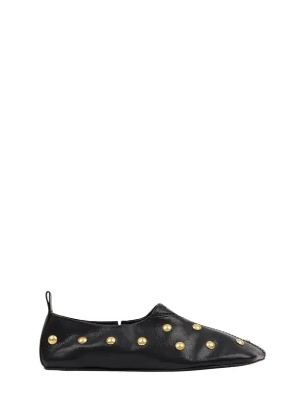 Chloé Rita Flat With Gold Stud Embellishments - Black