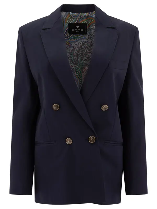 Etro Double-breasted Blazer With Notch Lapel - Blue