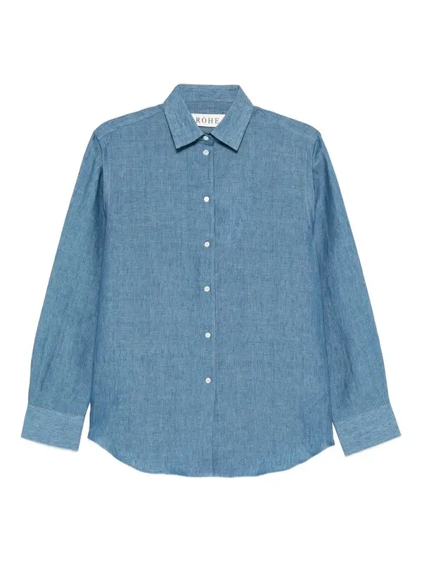 RÓHE Linen Shirt With Front Button Closure - Blue
