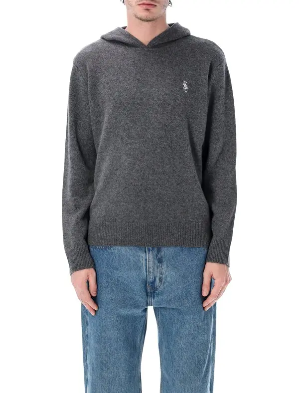 SPORTY & RICH Cashmere Hoodie With Embroidered Logo - Grey