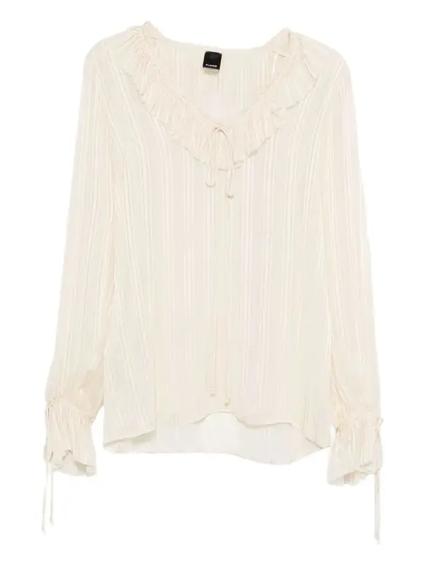 Pinko Ruffle Neck Tie Detail Shirt - Beige