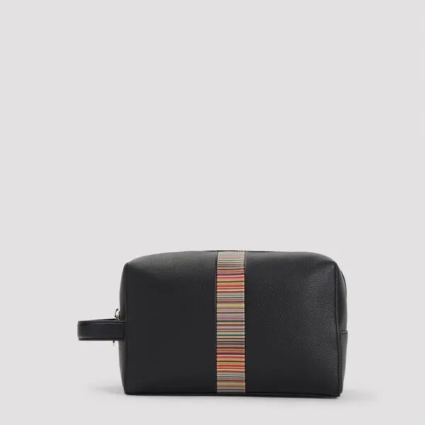 Paul Smith Signature Stripe Trim Leather Wash Bag - Black