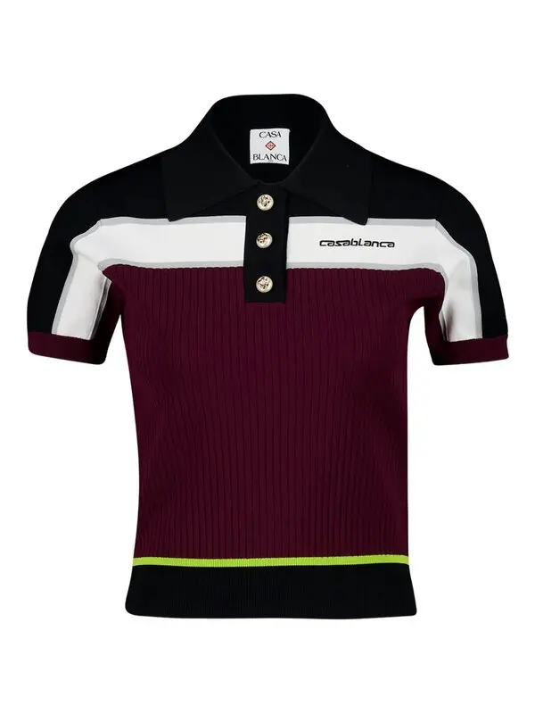 Casablanca Ribbed Knit Mini Button-down Top With Short Sleeves - Multicolour