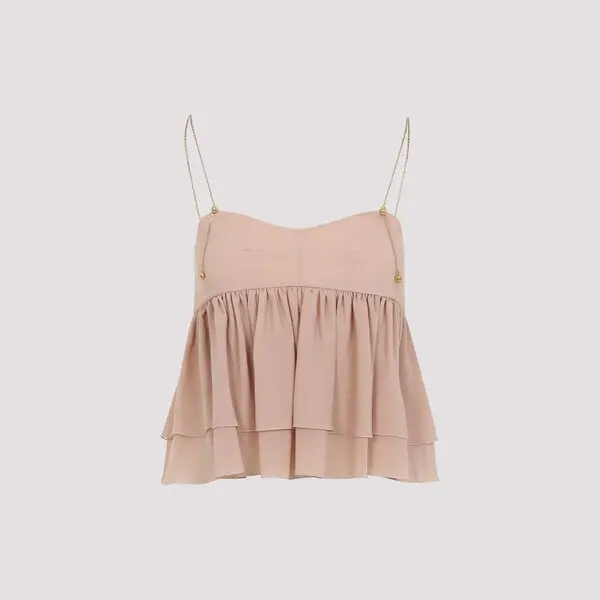 Chloé Sleeveless Ruffle Top In Silk Georgette - Pink