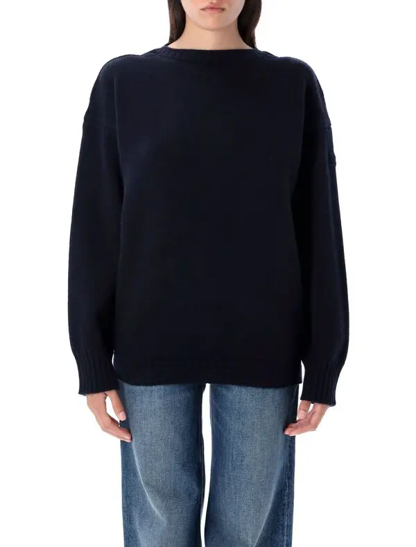 Chloé Wool & Cashmere Logo Patch Crew Neck Sweater - Blue