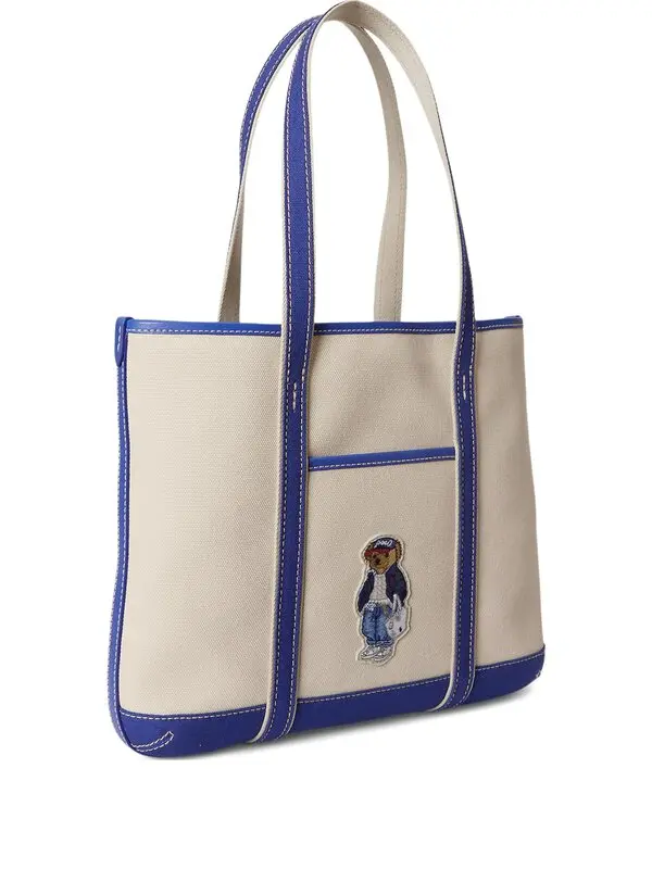 Polo Ralph Lauren Canvas Top Handle Bag With Leather Trim And Embroidered Details - Beige