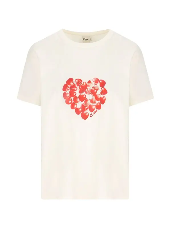 Chloé Short Sleeve Cherry Print Tee Size - Bianco
