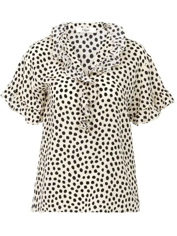 Chloé Short-sleeve Dotted Silk Blouse