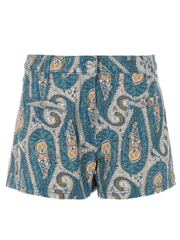 Etro Paisley Print Tailored Shorts - Blue