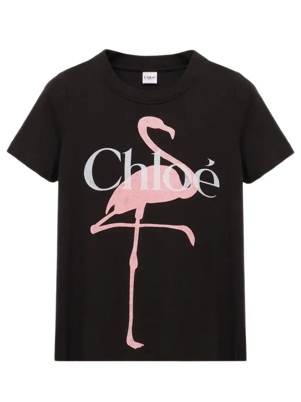 Chloé Cotton Flamingo Logo T-shirt - Black