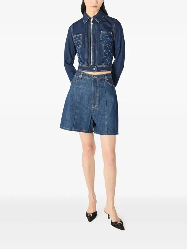 MARINE SERRE High-waisted Mini Shorts With Double Zip Detail - Blu