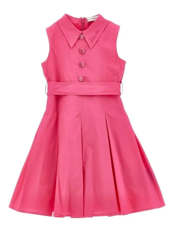 Monnalisa Sleeveless Mini Dress With Decorative Buttons And Belt - Fuchsia