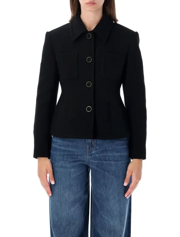 Chloé Tweed Jacket With Belted Back And Button Closure - Nero