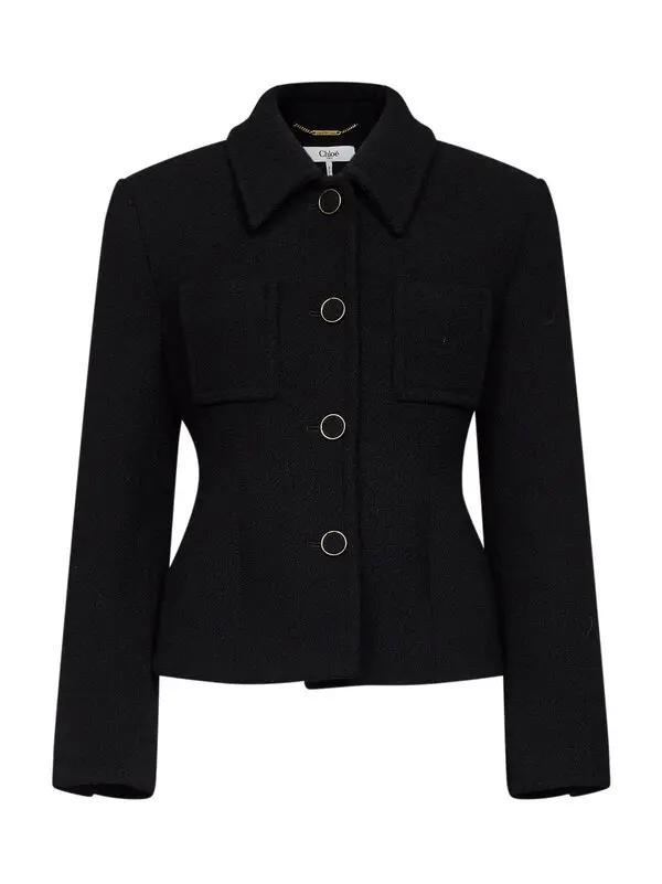 Chloé Tweed Jacket With Belted Back And Button Closure - Nero