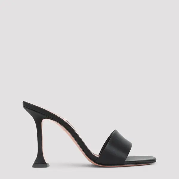 Amina Muaddi Silk Stiletto Heel Mules - Black