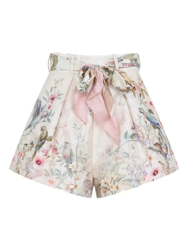 Zimmermann Silk Cotton Blend Printed Mini Shorts With Removable Scarf Belt - Multicolour
