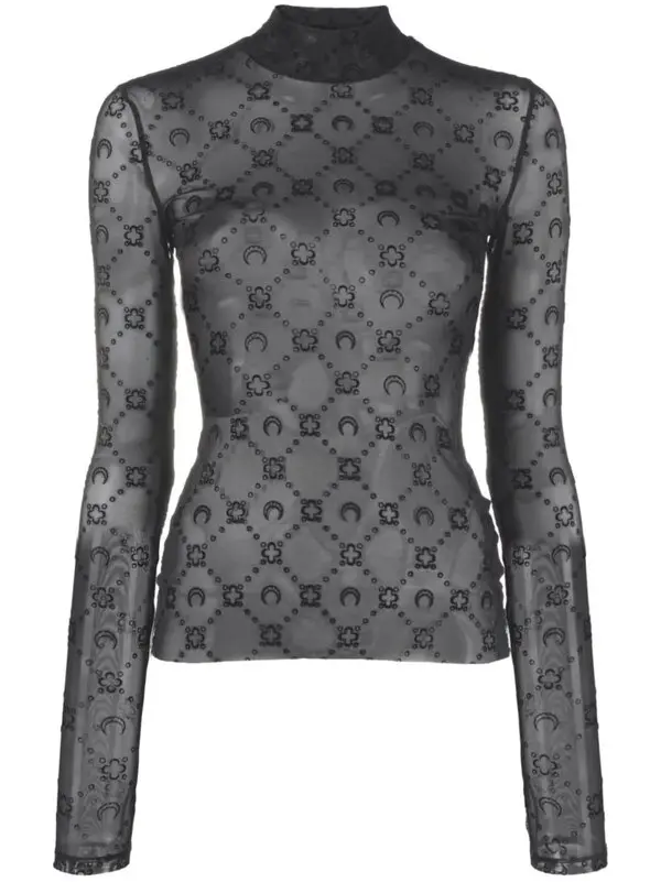 MARINE SERRE Flocked Moonogram Turtleneck - Nero