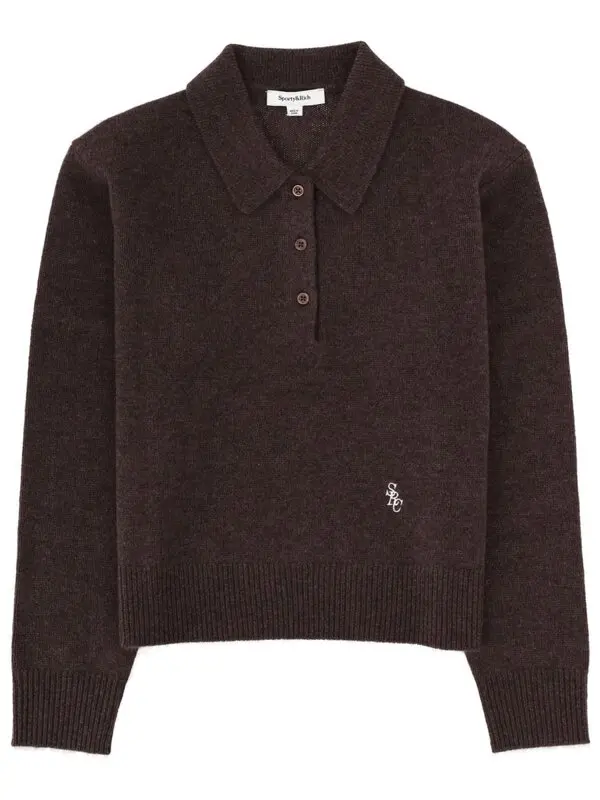 SPORTY & RICH Cashmere Blend Polo Shirt - Brown