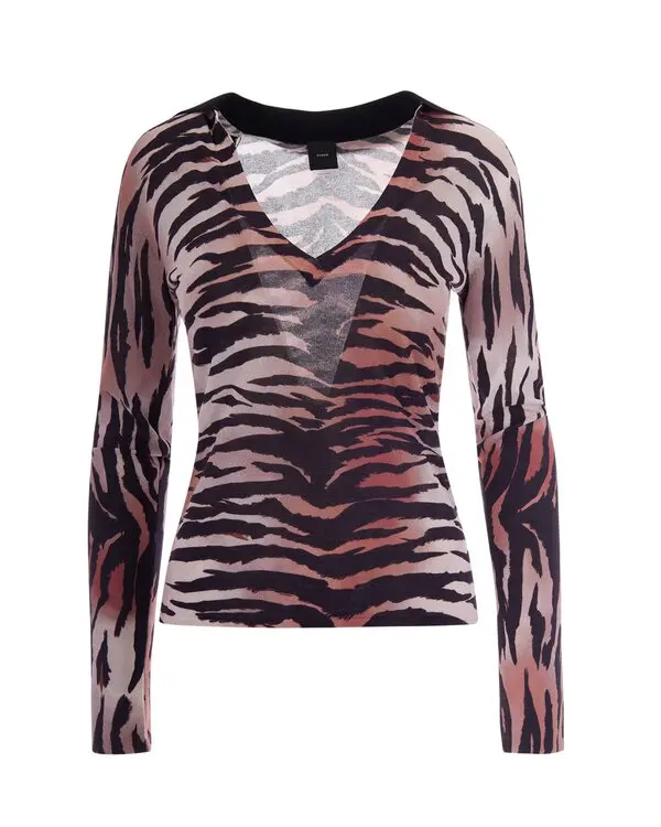 Pinko V-neck Long Sleeve Tiger Print Top - Multi.nero/beige