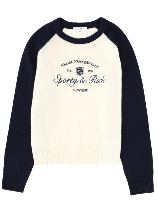 Sporty & Rich Raglan Sleeve Embroidered Crewneck Sweater - Multicolour