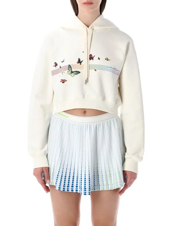 Casablanca Cropped Butterfly Print Hoodie - Beige