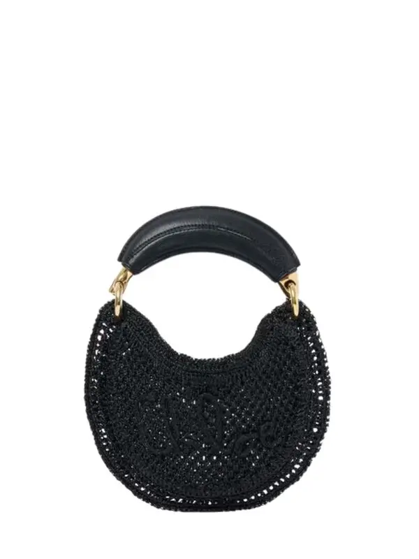 Chloé Summer Banana Mini Hobo Bag In Metallic Crochet - Black
