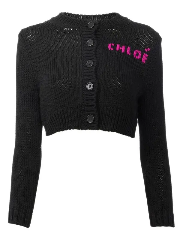 Chloé Logo Knit Cardigan - Black