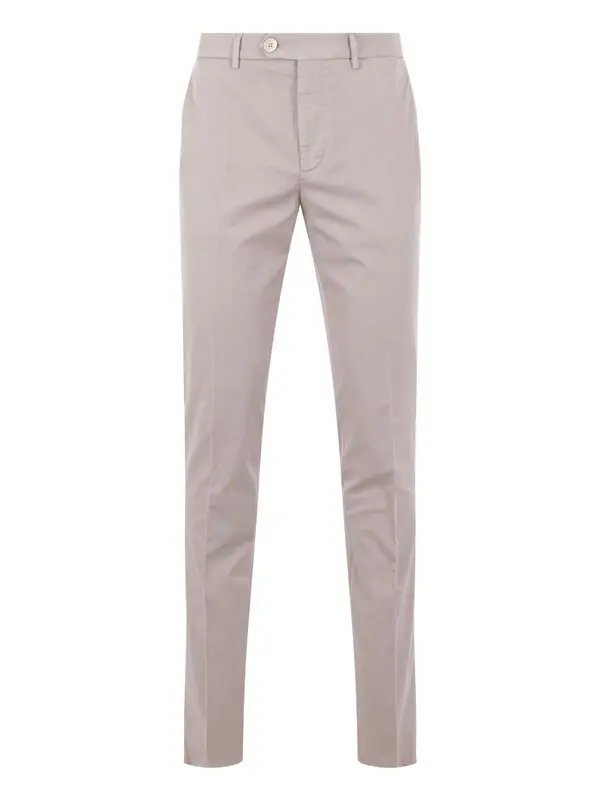 Brunello Cucinelli Italian Fit Trousers In American Pima Cotton - Brown