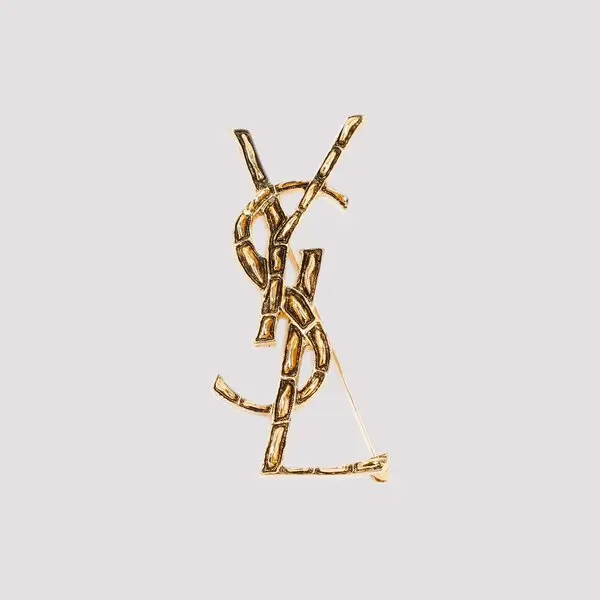 Saint Laurent Mini Monogram Brass Brooch - Metallic
