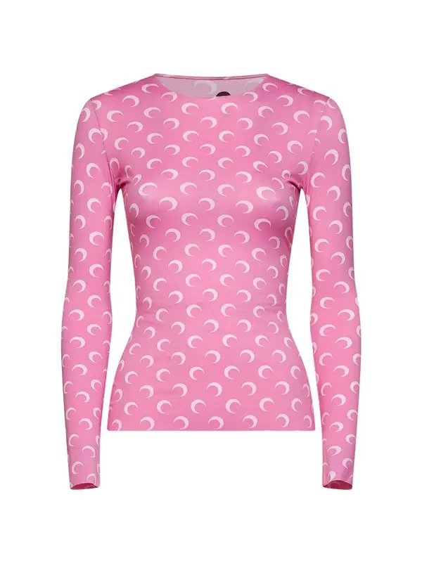 MARINE SERRE Reinforced Neckline Moon Print Shirt - Rosa