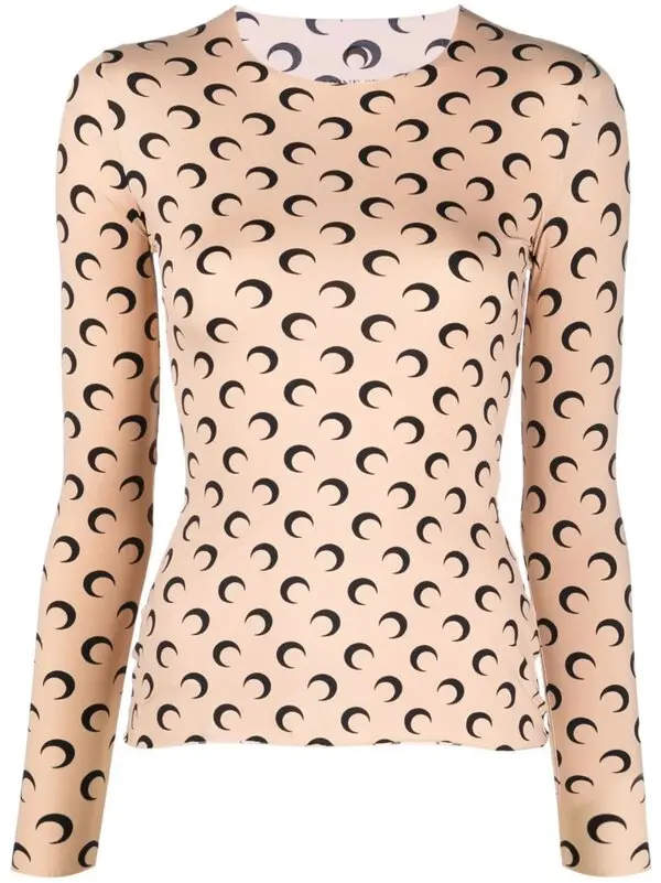 MARINE SERRE Moon Print Reinforced Neckline Top - Beige