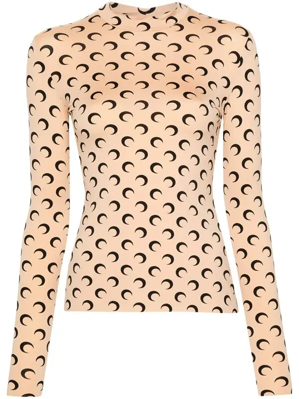 MARINE SERRE High Neck Moon Print Top - Beige