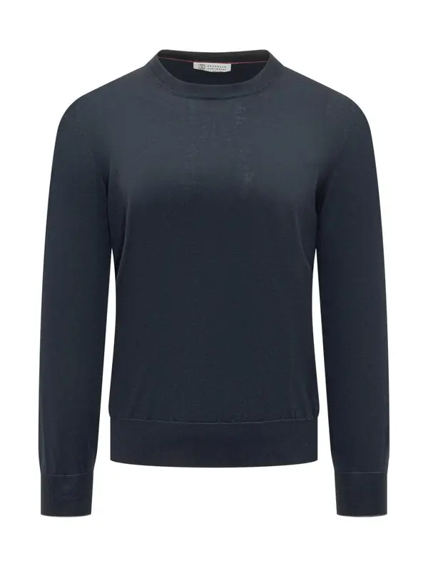 Brunello Cucinelli Long Sleeve Crew Neck Cotton Pullover - Blu