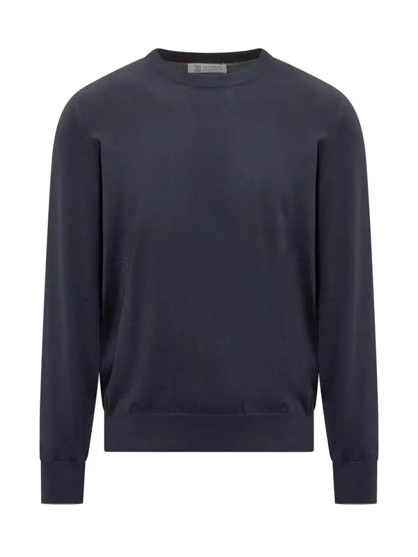 Brunello Cucinelli Long Sleeve Crew Neck Cotton Pullover - Blu