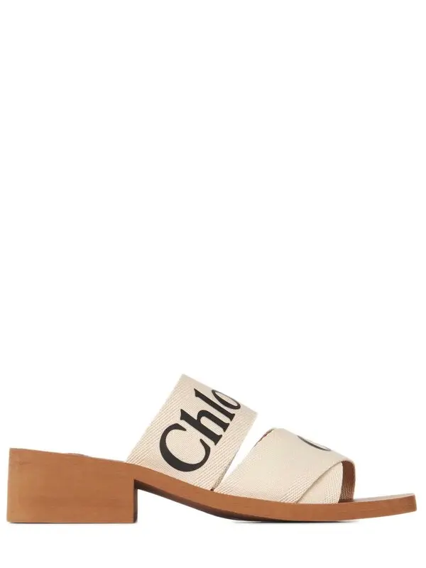 Chloé Heeled Slip-on Sandals With Logo Detail - Bianco