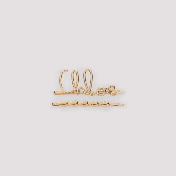 Chloé Brass Hair Clips With Logo Detail - Metallic