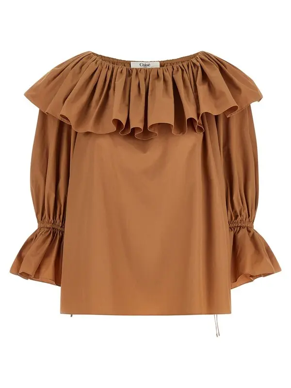 Chloé Ruffled Cotton Blouse With Drawstring Cuffs For