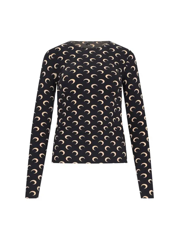 MARINE SERRE Slim Fit Moon Print Top - Black