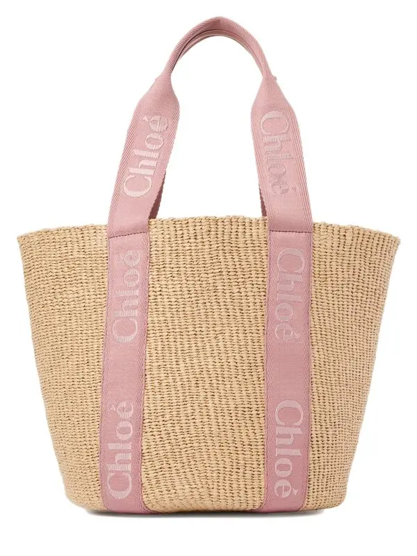 Chloé Woven Basket Bag With Embroidered Logo - Beige