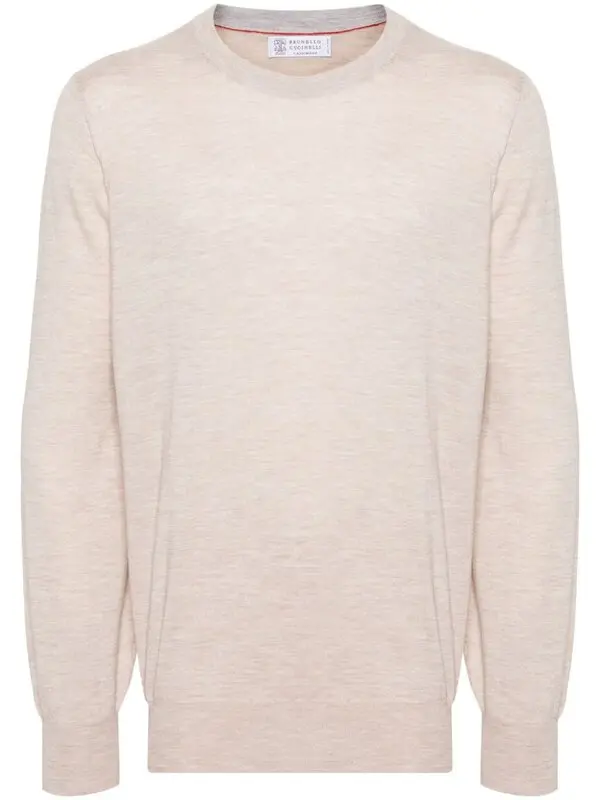 Brunello Cucinelli Cashmere Blend Crew Neck Sweater - Beige