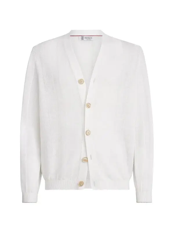 Brunello Cucinelli Linen Cotton Cardigan - White