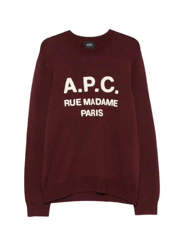 A.p.c. Contrast Embroidered Logo Crew Neck Sweater - Rosso