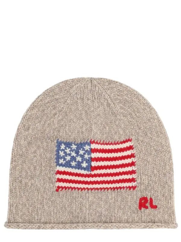 Polo Ralph Lauren Embroidered Flag Knit Beanie - Brown