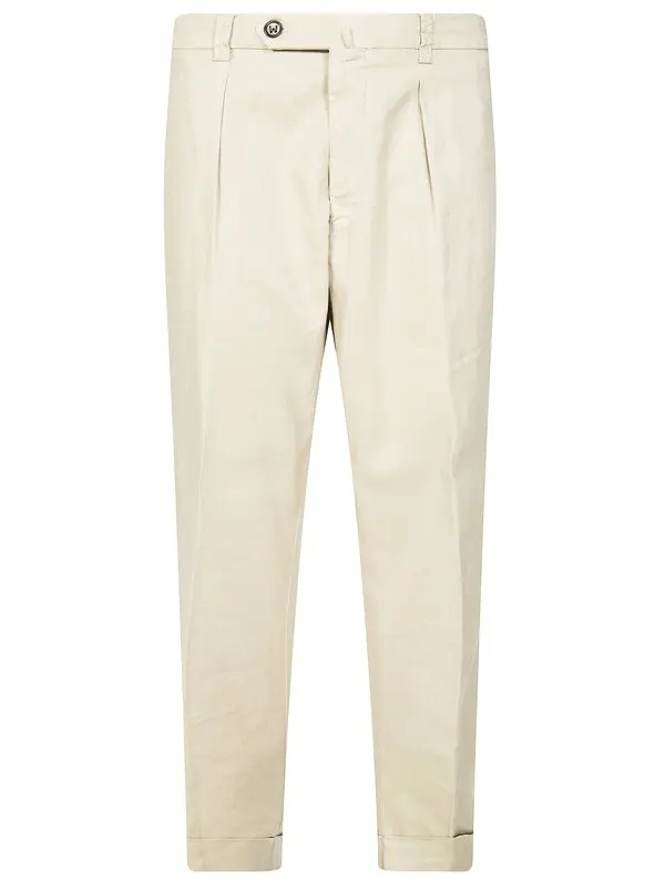 BERWICH Relaxed Fit Linen Cotton Blend Trousers - Beige