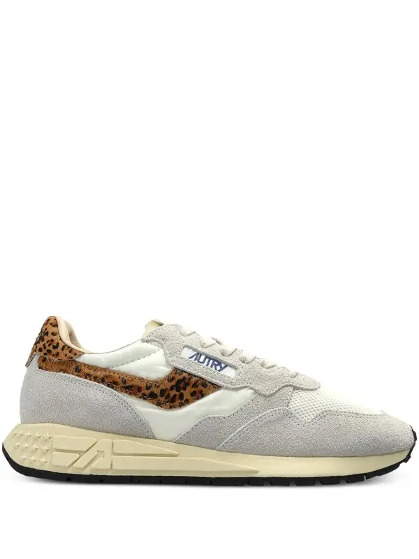 AUTRY Reelwind Sneakers In Leather And Nylon With Leopard Print - White
