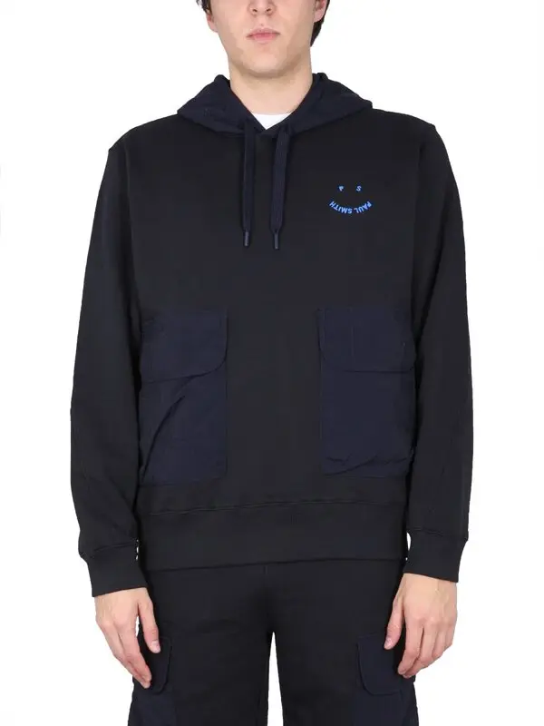 Paul Smith Happy Hoodie" With Drawstring Hood And Logo Print - Blue